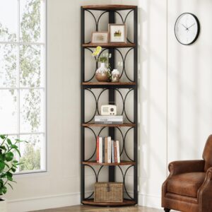 tribesigns 67 inch tall corner shelf, 6 tier rustic corner bookshelf bookcase storage rack standing shelving unit for living room, small space