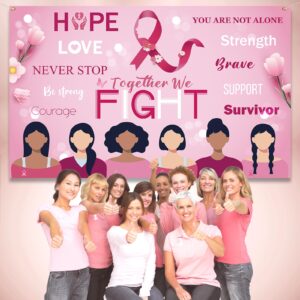 Breast Cancer Awareness Backdrop Decorations - Survivor Themed Party Decorations Pink Ribbon Strength Courage Hope Faith Banner Background for October Breast Cancer Awareness