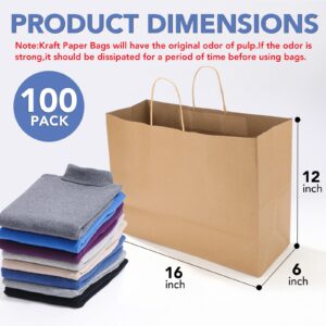 XPCARE 100Pack Kraft Paper Bags with Handles Bulk, 16x6x12 Inch Brown Paper Bags, Kraft Shopping Bags for Small Business Merchandise,Wedding Party Favor Bags