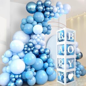 datamoon baby shower decorations for boy - navy blue baby blue different sizes light blue balloon arch kit,4pcs boxes with letters for baby boy shower,happy birthday decorations,gender reveal party