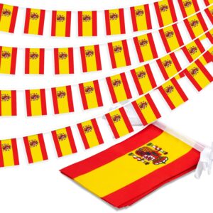 spain string flag pennant banner, small mini spanish flags bunting banner, national country decoration for school, party, sports events, patriotic festival, 33 feet 30 flags