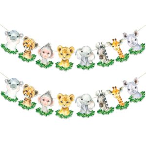 2pcs safari animals baby shower banner, jungle baby shower decorations, wild one birthday party decorations for boys kids, double sided safari jungle themed birthday party supplies