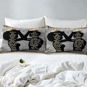 LUVIVIHOME 3PCS African American Bedding Set, Black Girl Duvet Cover Queen, Afro King Melanin Queen Comforter Quilt Cover, Bedroom Decor for Couples Gifts, Romantic Gifts, We're A Team, 2 Pillow Cases