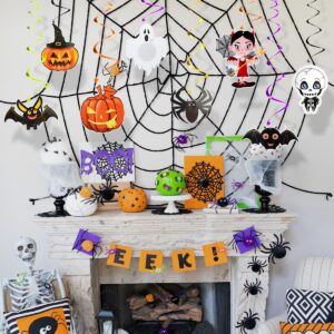 Halloween Decorations, 30 Pcs Hanging Swirl Party Supplies Decorations, Ceiling Spirals Halloween Streamers with Ghost Pumpkin Witch Skull Spider Bat for Home Indoor Outdoor Classroom Office