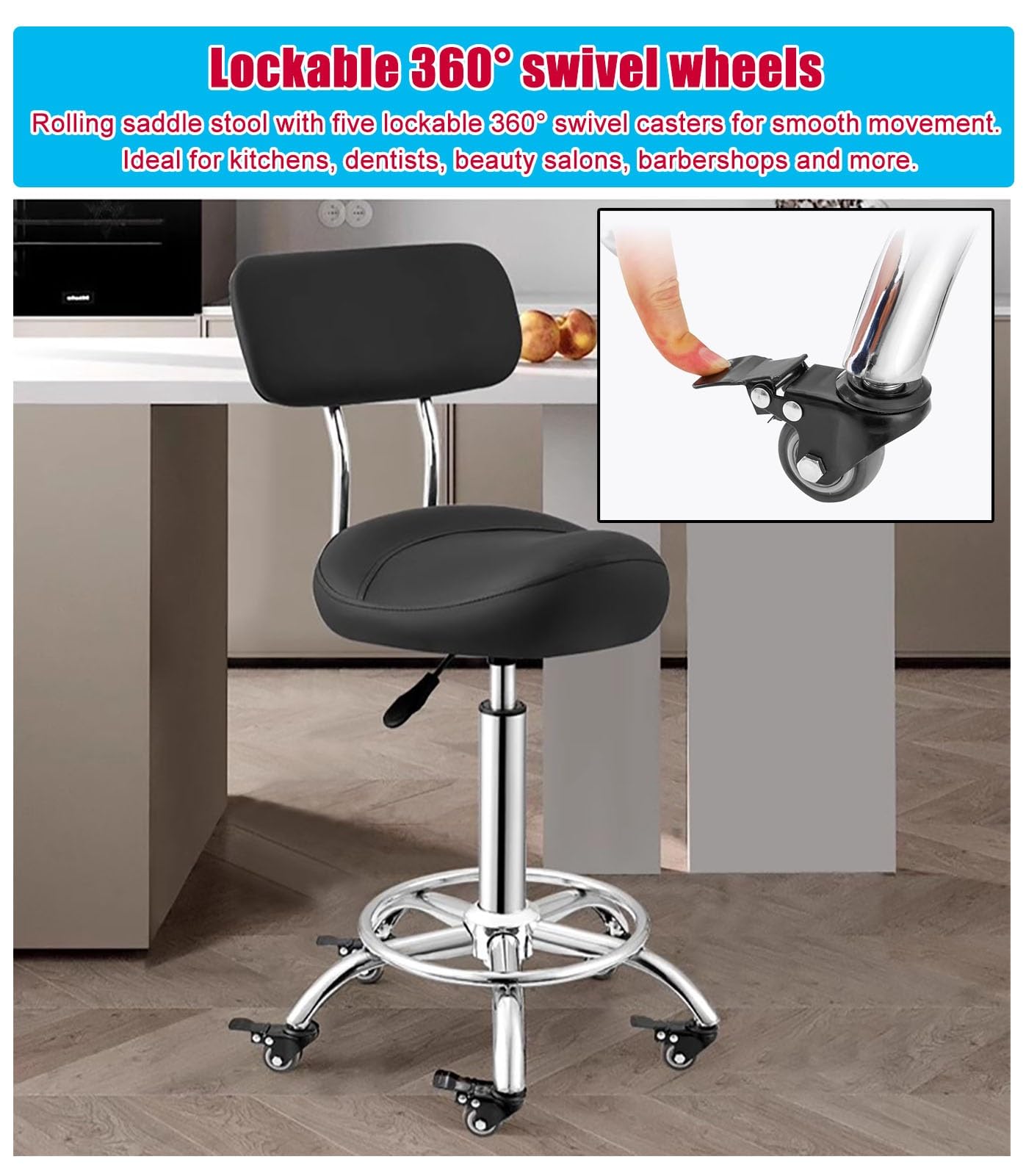 NUNETH Saddle Stool Kitchen Saddle Chair with Footrest Back Support, Ergonomic Office Chair Saddle Salon Chair for Clinical Dentist Clinic, 50-70 Cm (Color : White)