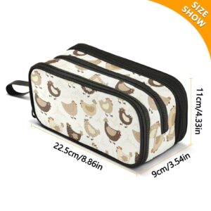 ALAZA Carton Chicken Pencil Case Large Capacity,Pencil Pouch Office College Large Storage Pen Bag 3 Compartment Pencil Cases for Women Adults Teen