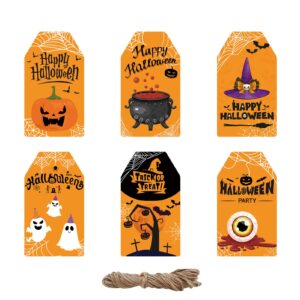 halloween tags with string halloween trick or treat tags spooky craft label for halloween party favor candy goodie bag gift decoration,60 pieces