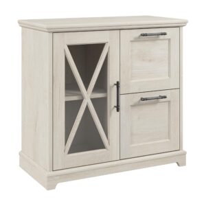 bush furniture lennox farmhouse 2 drawer lateral file cabinet with shelves in linen white oak | versatile storage for home office and living room