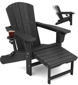 kingyes chair with cup holder, wood-like reclining versatile adirondack chair, black