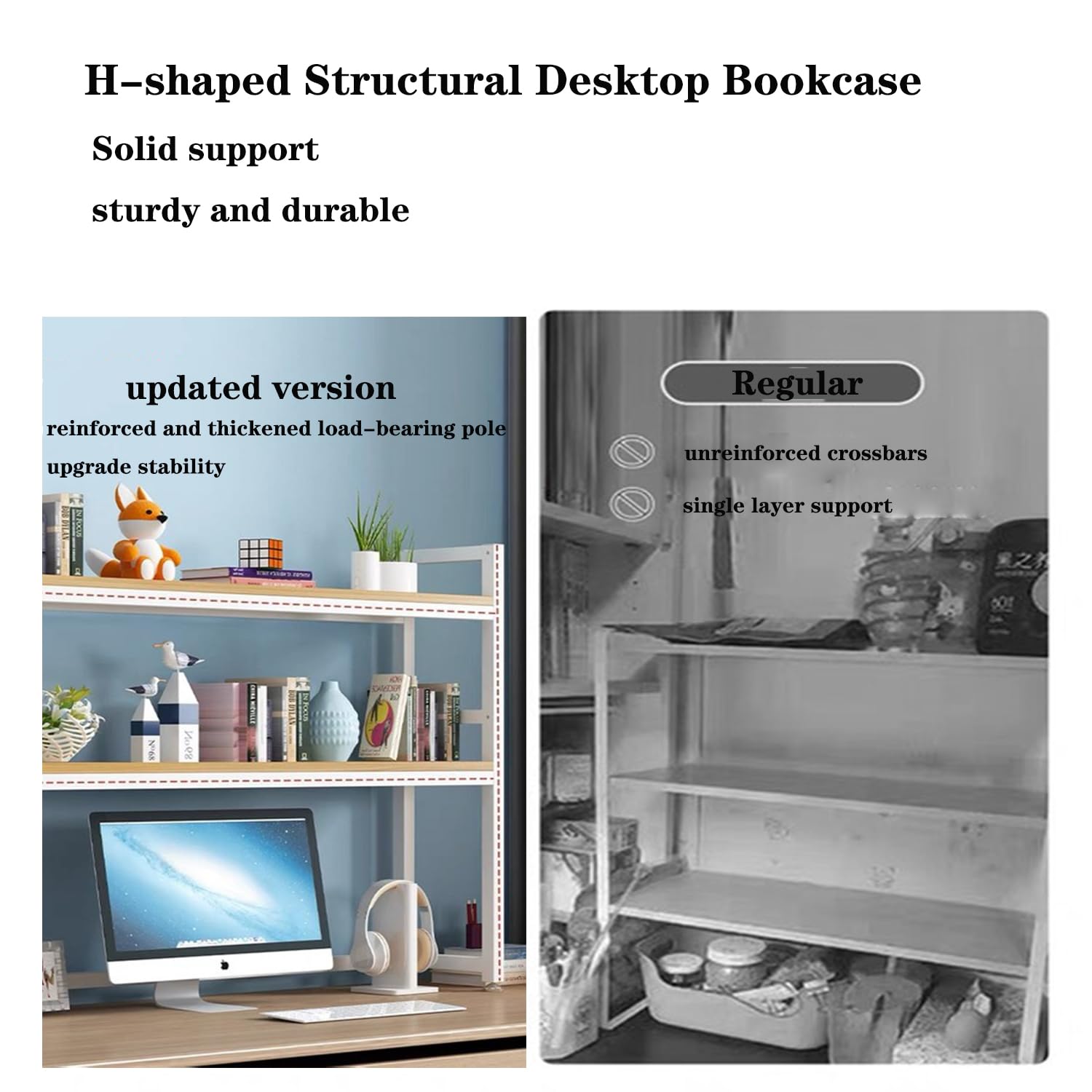 uyoyous Computer Desktop Bookshelf 2-Tier Multipurpose Wood Desk Hutch Bookcase for Computer Desk with Adjustable Shelf Display Rack Organizer, White