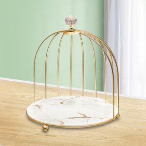 Milageto Cosmetics Iron Storage Rack Birds Cage Dresser Organizer Nordic Jewelry Perfume Lipstick Bathroom Makeup Holder Cake Stand for Bathroom, white gold 1 tier