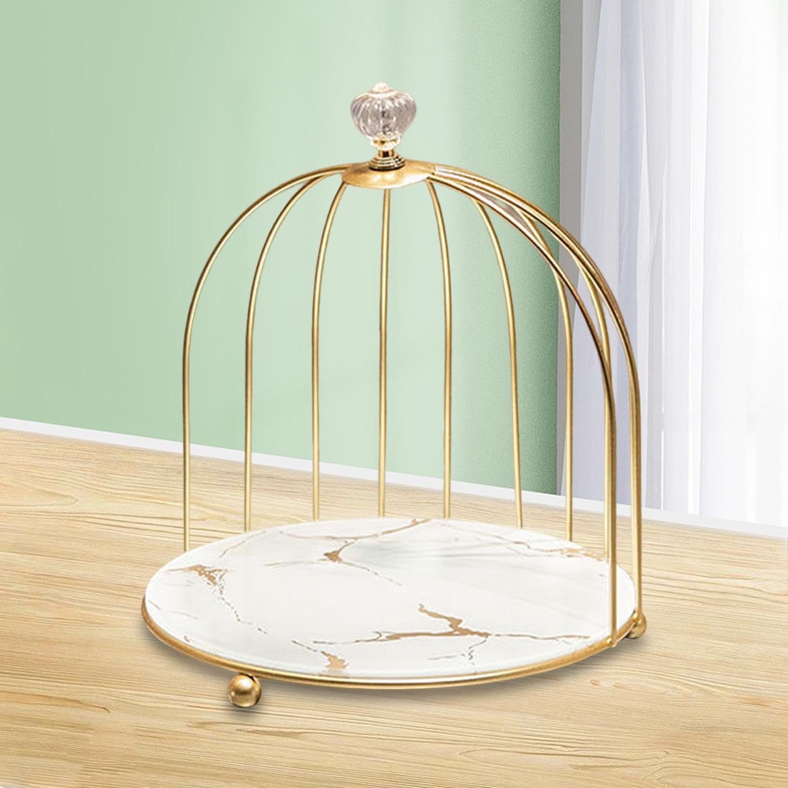 Milageto Cosmetics Iron Storage Rack Birds Cage Dresser Organizer Nordic Jewelry Perfume Lipstick Bathroom Makeup Holder Cake Stand for Bathroom, white gold 1 tier