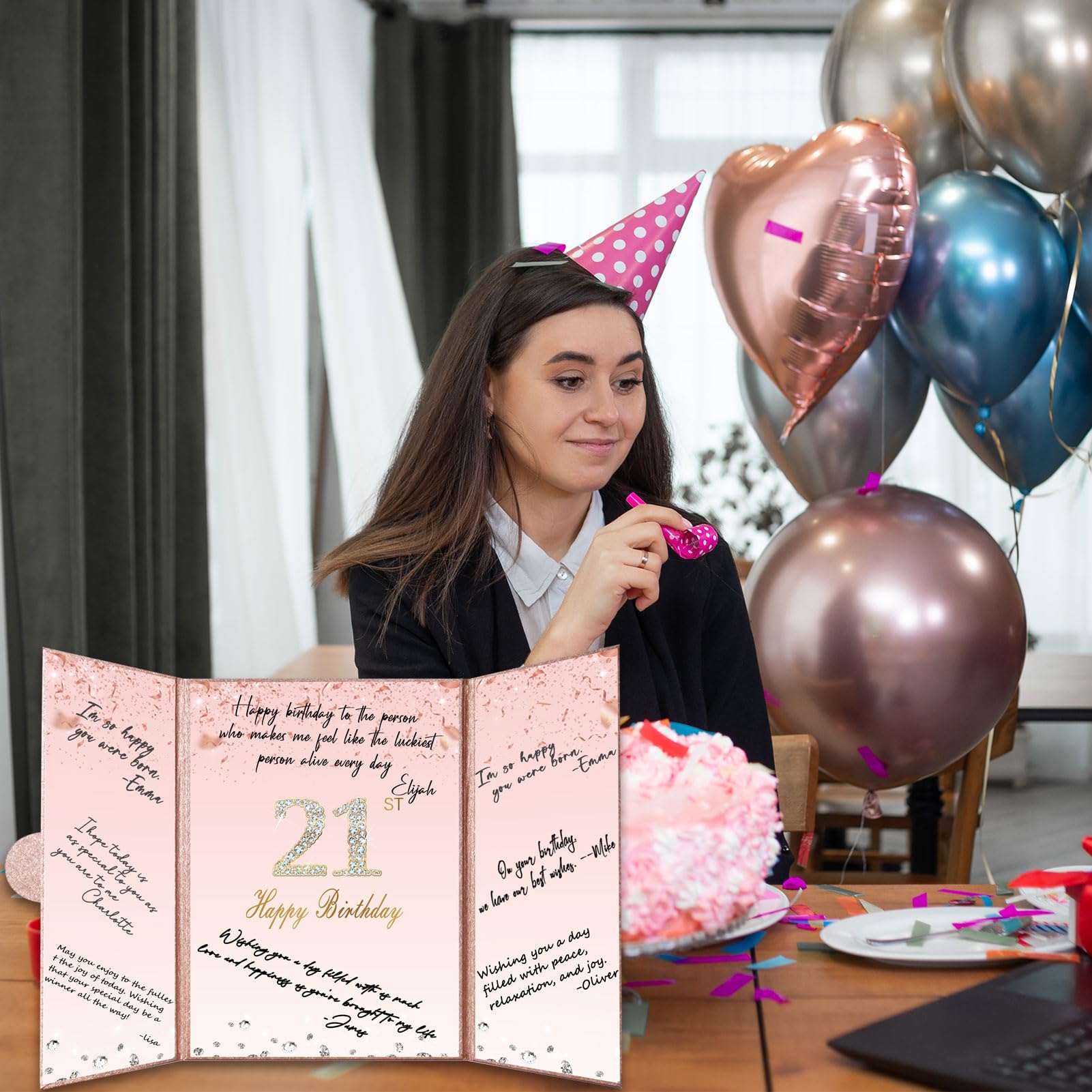 Crenics Rose Gold 21st Birthday Decorations, Creative 21st Birthday Guest Sign in Book Alternative, Large 21st Birthday Signature Book 12" x 18", Great 21 Years Old Birthday Gifts for Her or Women