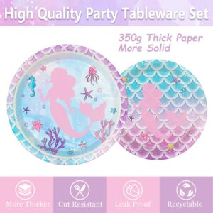 122Pcs Mermaid Birthday Party Supplies Mermaid Party Decorations Set Includes Plates, Napkins, Forks, Cups, Tablecloth, Banner for Girls Baby Shower Ocean Party Supplies, Serves 24