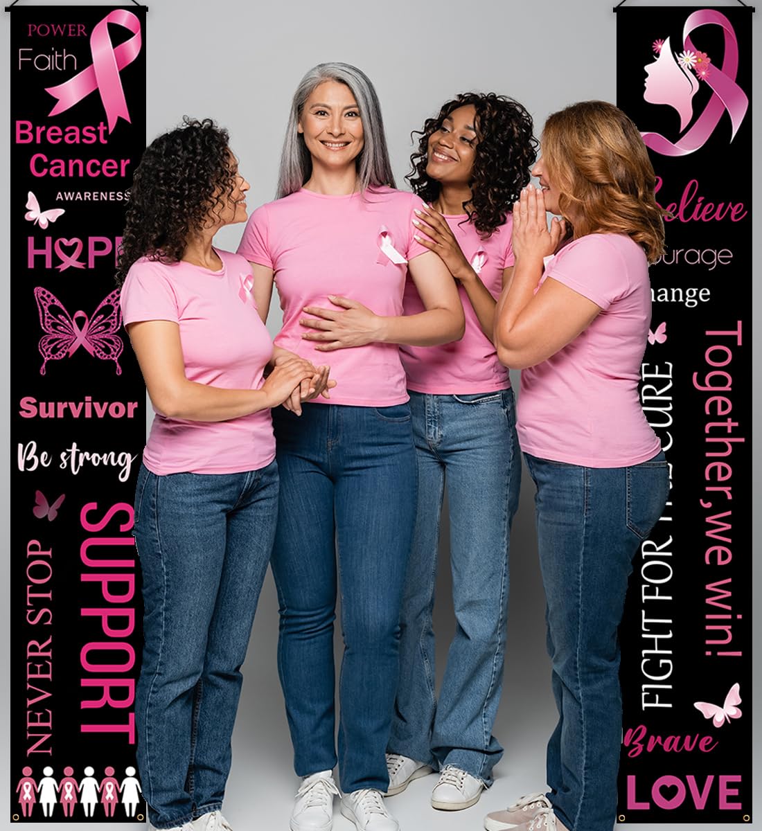 Breast Cancer Awareness Porch Sign-Hope Love Cure Party Supplies Pink Ribbon Door Banner Women October Breast Cancer Month Decorations for Home