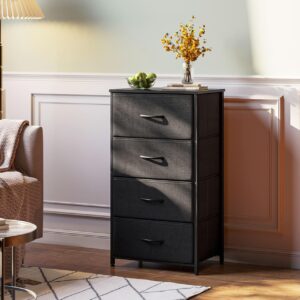 AODK Dresser for Bedroom with 4 Storage Drawers, Small Dresser Chest of Drawers Fabric Dresser with Sturdy Steel Frame, Black