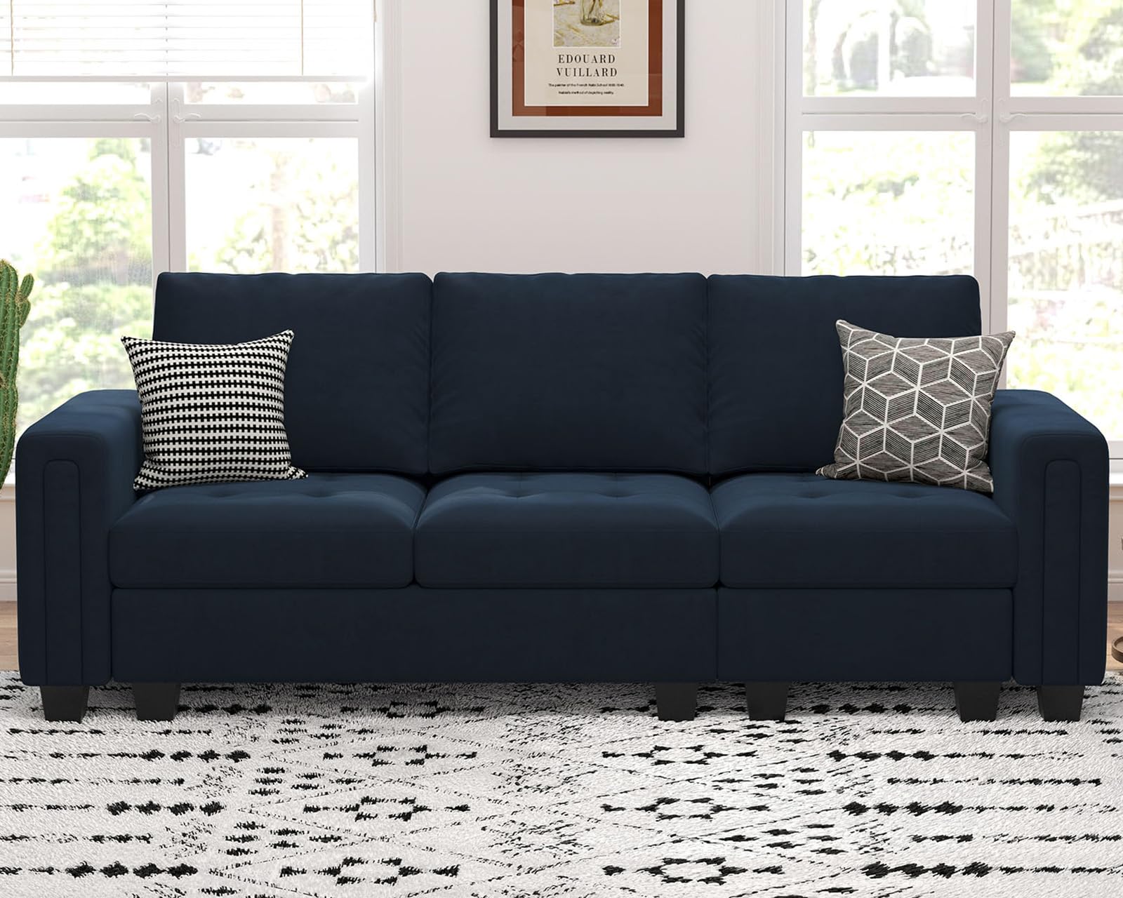 Belffin Velvet Modular Sofa Couch 3 Seater Sofa Couch for Living Room Blue