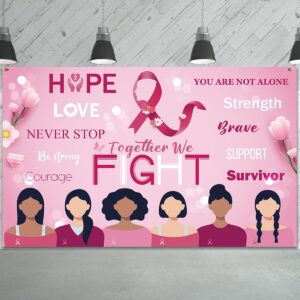 breast cancer awareness backdrop decorations - survivor themed party decorations pink ribbon strength courage hope faith banner background for october breast cancer awareness