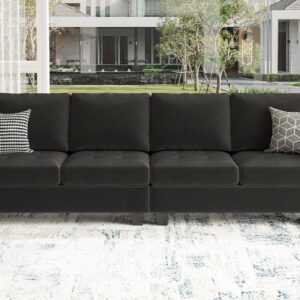 Belffin Velvet Modular 4 Seat Sofa Couch Sectional 4-seat Sofa Couch for Living Room Grey