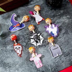 Riseyue Christmas Halloween Lollipop Decoration Card Paper Variety of Design Candy Holder Gift Cards School Games Prizes (210pcs Halloween candy card)