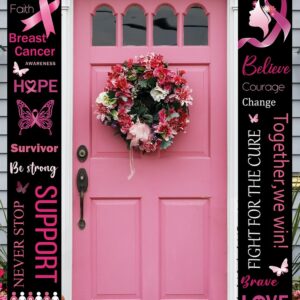 Breast Cancer Awareness Porch Sign-Hope Love Cure Party Supplies Pink Ribbon Door Banner Women October Breast Cancer Month Decorations for Home