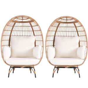 otsun egg chair set of 2, oversized wicker egg basket chair with 4 cushions, 440lb capacity, outdoor indoor lounger for living room, patio, balcony, backyard, ivory