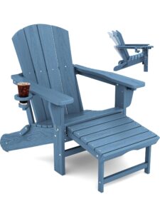 kingyes chair with cup holder, wood-like reclining versatile adirondack chair, blue