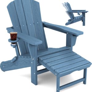 KINGYES Chair with Cup Holder, Wood-Like Reclining Versatile Adirondack Chair, Blue