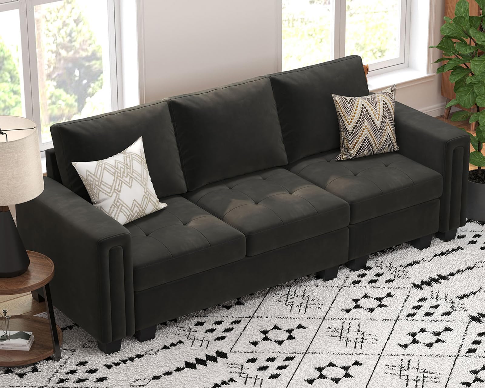 Belffin Velvet Modular Sofa Couch 3 Seater Sofa Couch for Living Room Grey