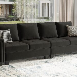 Belffin Velvet Modular 4 Seat Sofa Couch Sectional 4-seat Sofa Couch for Living Room Grey