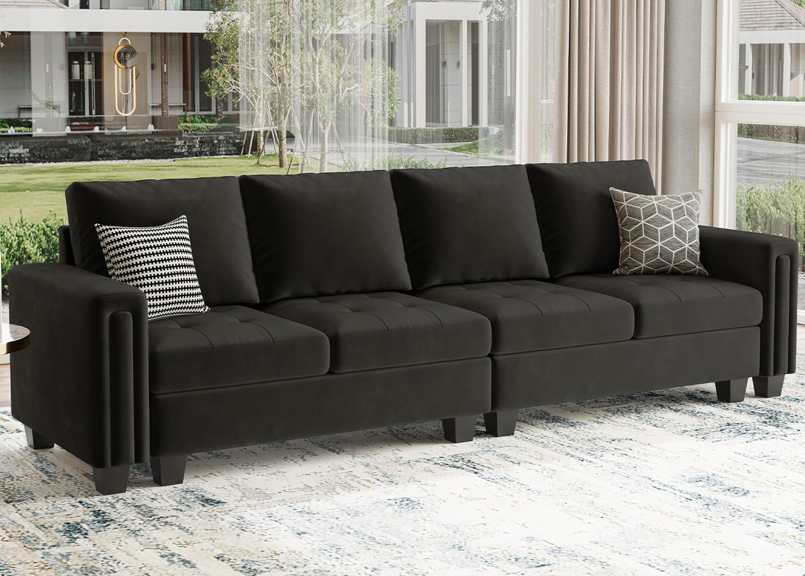 Belffin Velvet Modular 4 Seat Sofa Couch Sectional 4-seat Sofa Couch for Living Room Grey