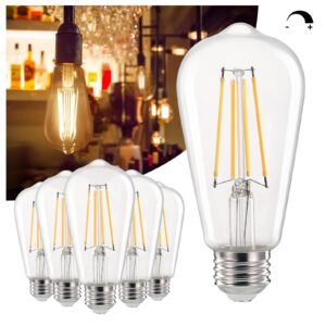 linkind edison light bulbs 60w equivalent, e26 dimmable vintage edison led light bulbs st58 antique decorative filament led bulb, 6w 700lm, 2700k soft white, cri80+ clear glass light bulbs, 6 packs