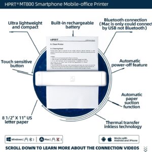 HPRT Wireless Bluetooth Small Printer MT800, Compatible with Andriod& iOS, Laptop, Computers PC,Support 8.5" X 11" US Letter & A4 Size Paper