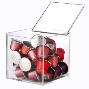 kissyou acrylic storage box coffee pod holder organizers accessories anti dust durable clear acrylic box for house and office use, transparent box with lid