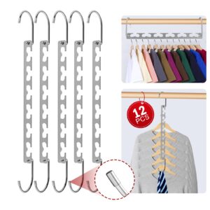 uniqnest space saving hangers - 12 pack metal magic hangers, hanger organizer for closet, hangers space saving, stainless steel hanging closet organizer for college dorm room essentials