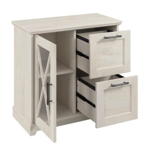 Bush Furniture Lennox Farmhouse 2 Drawer Lateral File Cabinet with Shelves in Linen White Oak | Versatile Storage for Home Office and Living Room