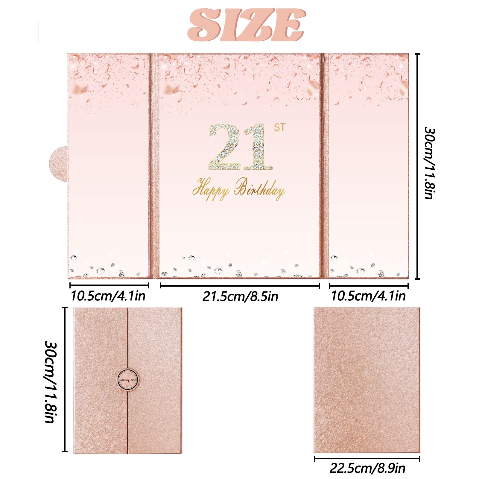 Crenics Rose Gold 21st Birthday Decorations, Creative 21st Birthday Guest Sign in Book Alternative, Large 21st Birthday Signature Book 12" x 18", Great 21 Years Old Birthday Gifts for Her or Women