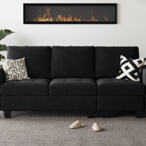 Belffin Velvet Modular Sofa Couch 3 Seater Sofa Couch for Living Room Black