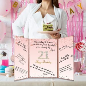 Crenics Rose Gold 21st Birthday Decorations, Creative 21st Birthday Guest Sign in Book Alternative, Large 21st Birthday Signature Book 12" x 18", Great 21 Years Old Birthday Gifts for Her or Women