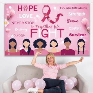 Breast Cancer Awareness Backdrop Decorations - Survivor Themed Party Decorations Pink Ribbon Strength Courage Hope Faith Banner Background for October Breast Cancer Awareness