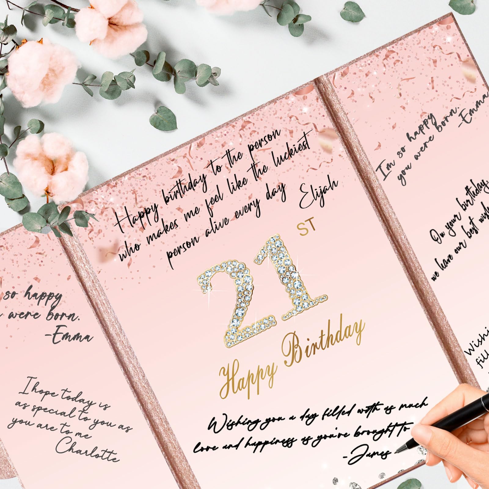 Crenics Rose Gold 21st Birthday Decorations, Creative 21st Birthday Guest Sign in Book Alternative, Large 21st Birthday Signature Book 12" x 18", Great 21 Years Old Birthday Gifts for Her or Women