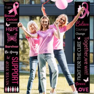 Breast Cancer Awareness Porch Sign-Hope Love Cure Party Supplies Pink Ribbon Door Banner Women October Breast Cancer Month Decorations for Home