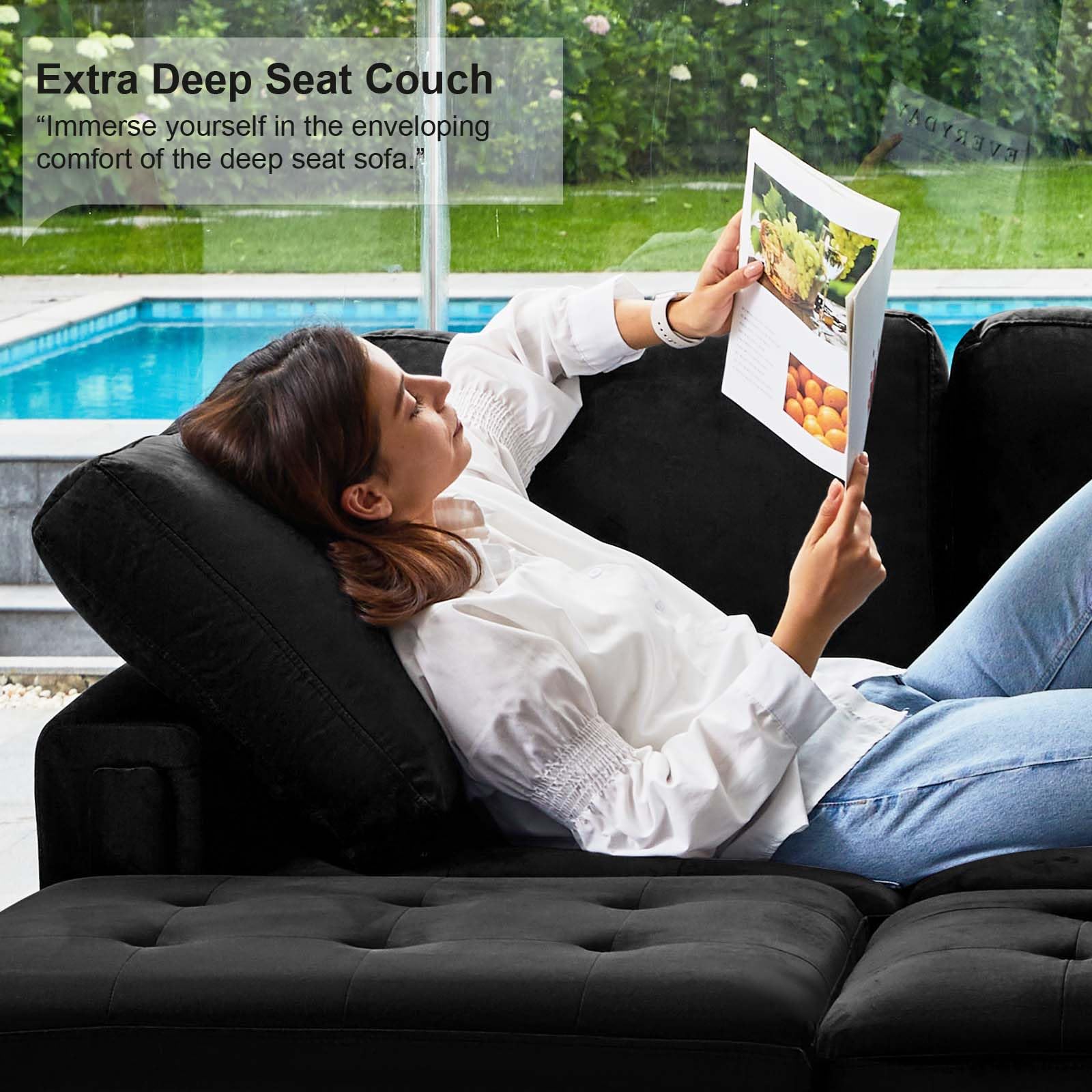 Belffin Velvet Modular 4 Seat Sofa Couch Sectional 4-seat Sofa Couch for Living Room Black