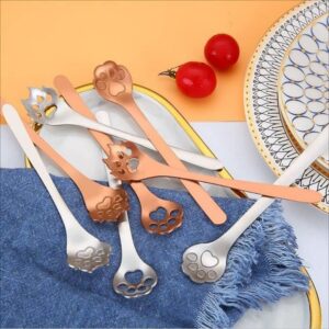 Golden Cat Paw Coffee Spoons, Cute Cat Paw/Dog Paw Stainless Steel Teaspoon Sugar Ice Cream Cake Dessert Spoon Stirring Spoon(Cat Paw,)