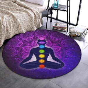 Modern Round Area Rug, Non-Slip Machine Washable Kitchen Office Circle Rug, Room Sofa Yoga Soft Round Carpet Compatible with Seven Chakra Yoga Meditation Lotus Purple Mandala 24inch(60cm)