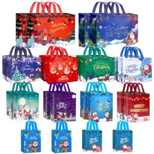 fayayuan 24 pack christmas gift bags assorted sizes, reusable tote bags includes 4 extra large 17",8 large 13",8 medium 10",4 small 8" non-woven christmas bags for xmas party supplies