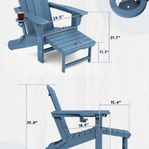 KINGYES Chair with Cup Holder, Wood-Like Reclining Versatile Adirondack Chair, Blue