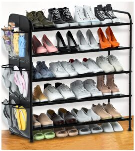 housen solutions shoe rack for closet, 5 tier metal shoe rack organizer with storage 20-25 pairs for front door entrance, entryway, floor, garage, standing black shoes holder shelves