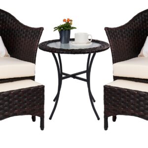 Elevon Patio Conversation Set Outdoor Wicker Furniture with 2 Chairs for Porch and Yard, Beige