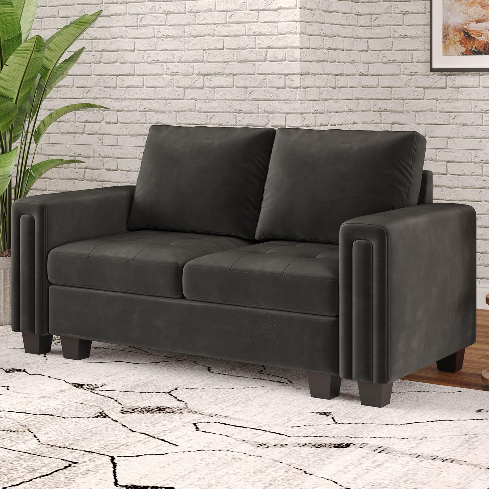 Belffin Velvet Modular Loveseat Sofa Couch 2 Seater Sofa Love Seats for Small Space Grey